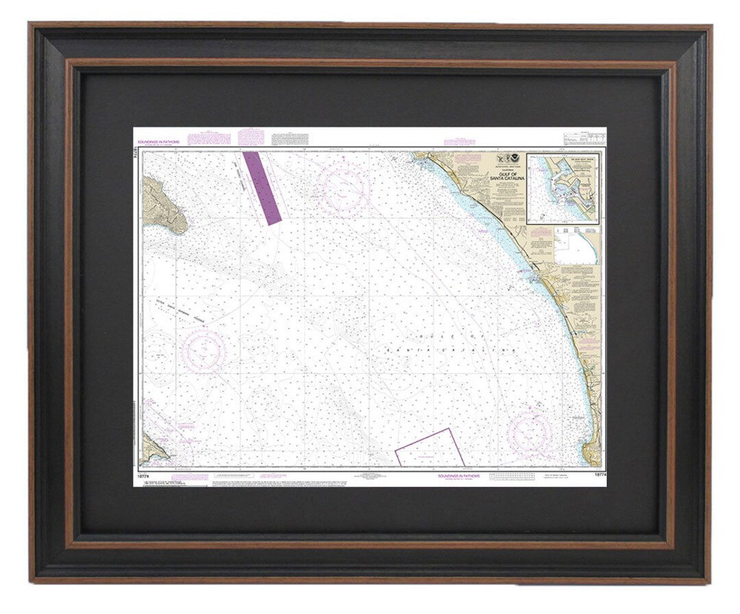 Framed Nautical Chart 18774 - Gulf of Santa Catalina. Delmar Boat Basin ...