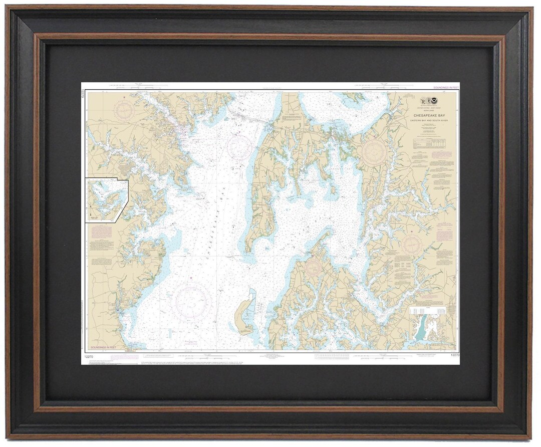 Framed Nautical Chart 12270 - Chesapeake Bay. Eastern Bay and South ...