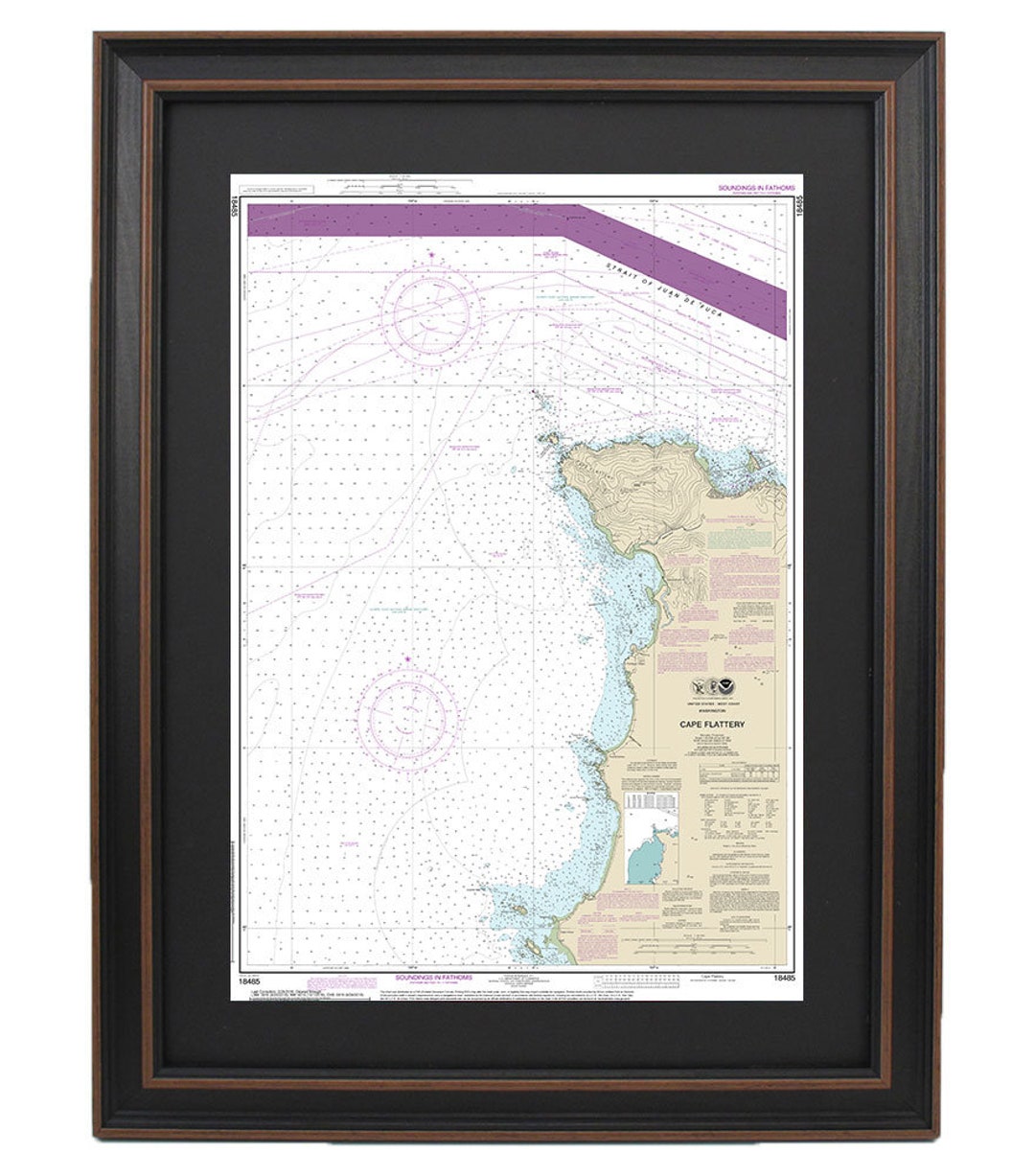 Framed Nautical Chart 18485 - Cape Flattery. NOAA 18485. Handmade in ...