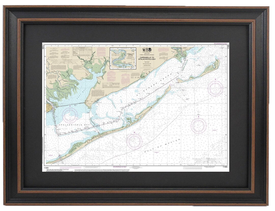 Framed Nautical Chart 11404 - Intracoastal Waterway. Carrabelle to Apalachicola Bay. NOAA 11404 ...