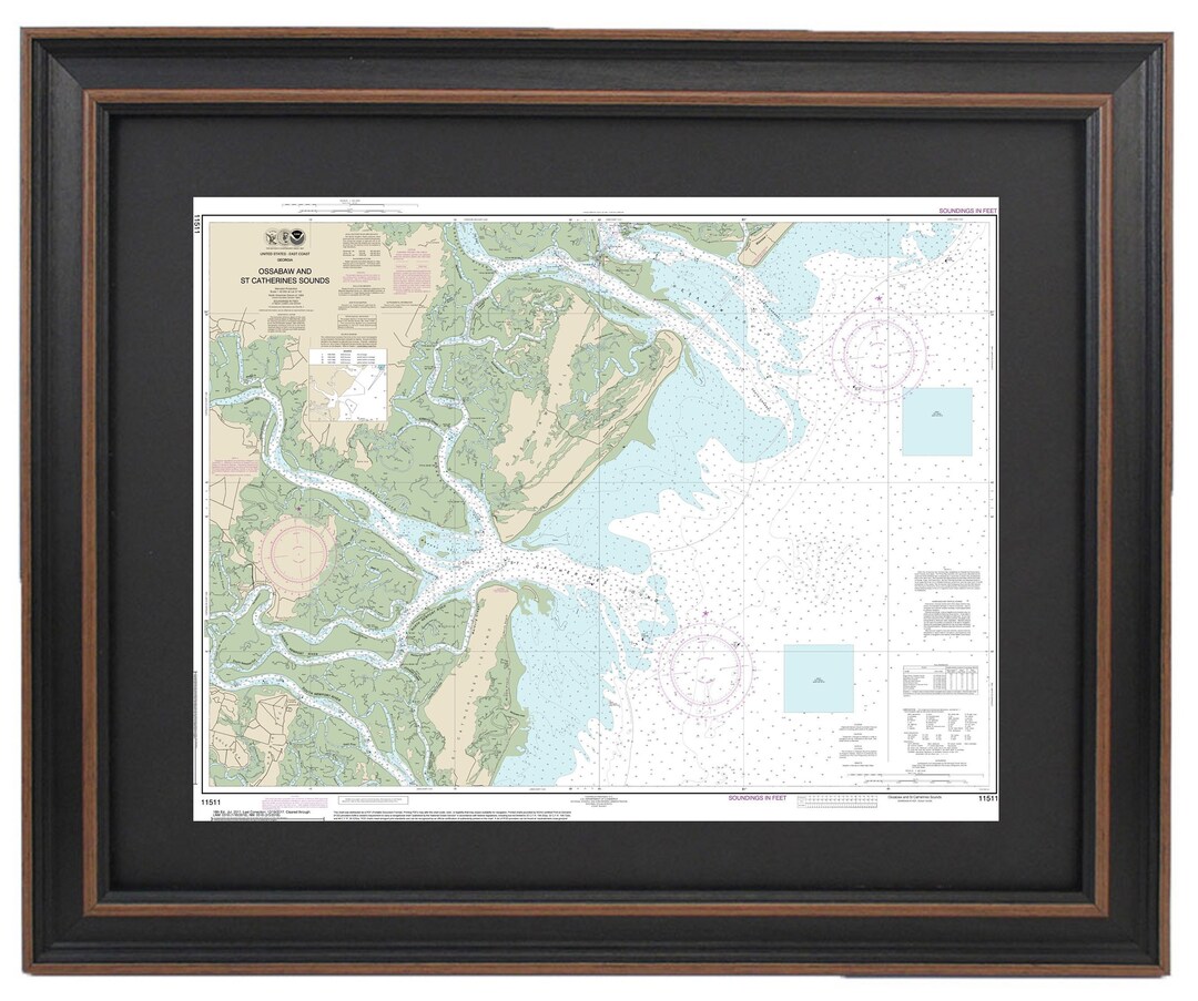 Framed Nautical Chart 11511 - Ossabaw and St. Catherines Sounds. NOAA ...