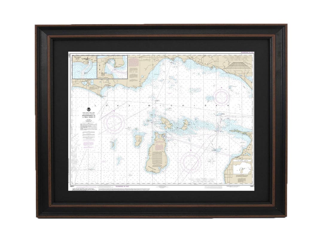 Framed Nautical Chart Lake Michigan Waugoshance Point to Seul Choix ...