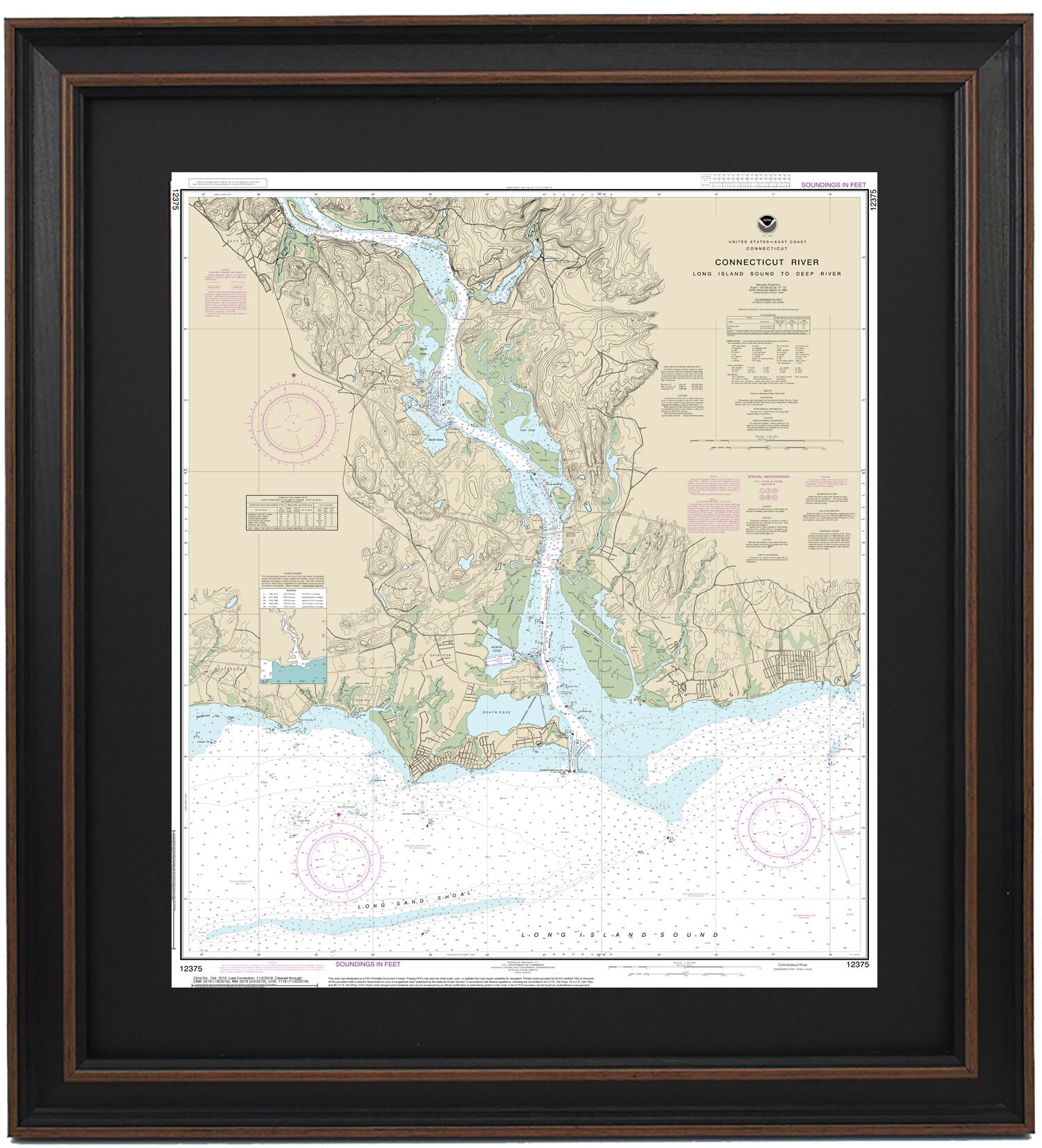 Framed Nautical Map 12375 : Connecticut River Long Island Sound to Deep ...