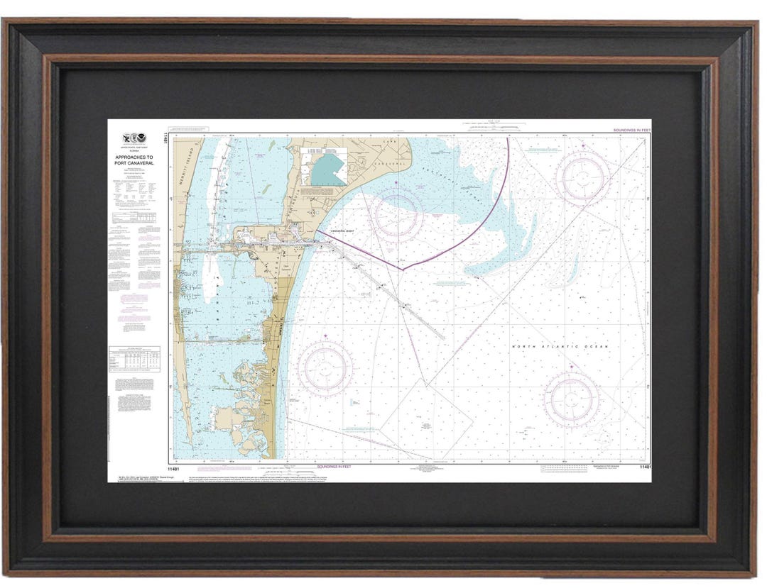 Framed Nautical Chart 11481 - Approaches to Port Canaveral. NOAA 11481 ...