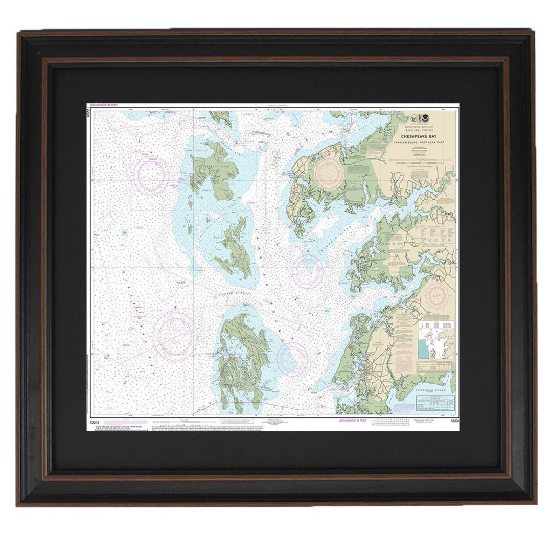 Framed Nautical Chart - Chesapeake Bay, Northern Tangier Sound, NOAA ...