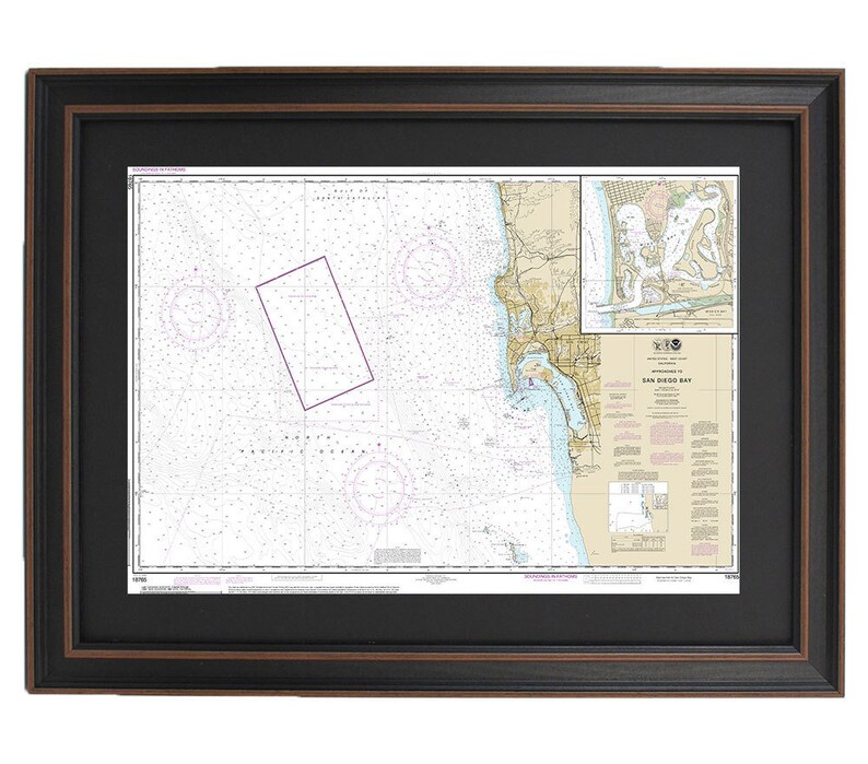 Framed Nautical Chart Approaches to San Diego & Mission Bay, NOAA 18765 ...