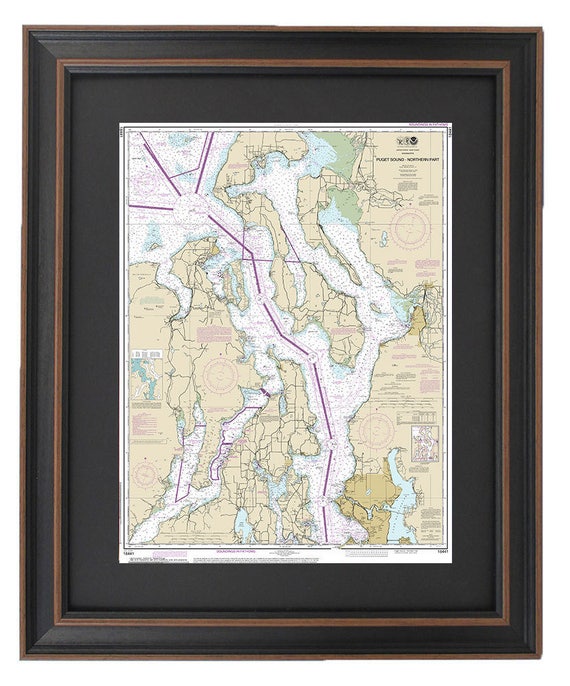 Framed Nautical Chart Northern Puget Sound NOAA18441 | Etsy