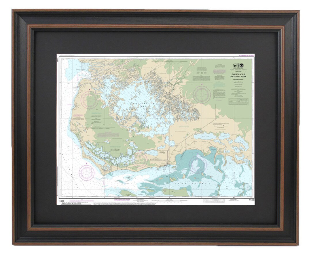 Framed Nautical Chart 11433 - Everglades. Whitewater Bay. NOAA 11433 ...