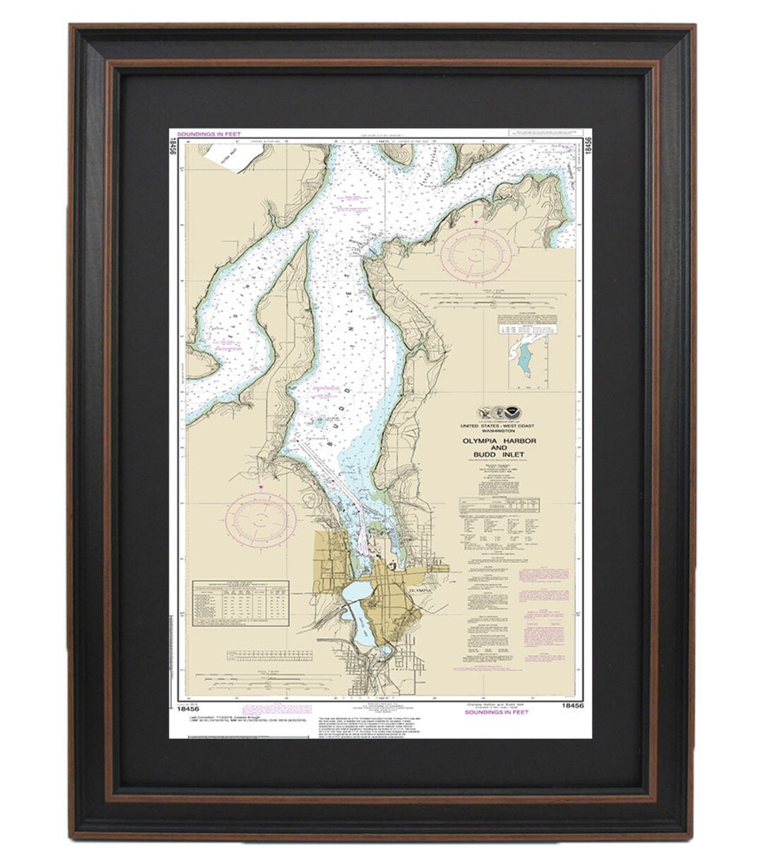 Framed Nautical Map 18456 - Olympia Harbor and Budd Inlet; Nautical ...