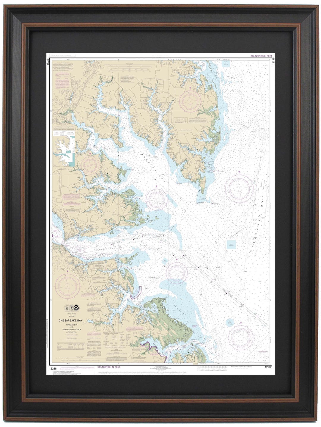 Framed Nautical Chart 12238 - Chesapeake Bay. Mobjack Bay and York ...