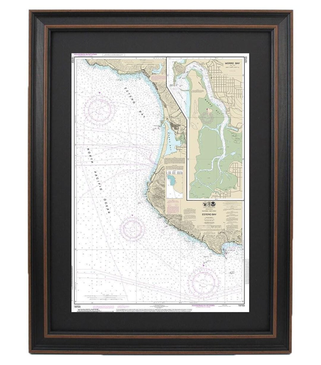 Framed Nautical Chart 18703 - Estero & Morro Bay, NOAA 18703. Handmade ...