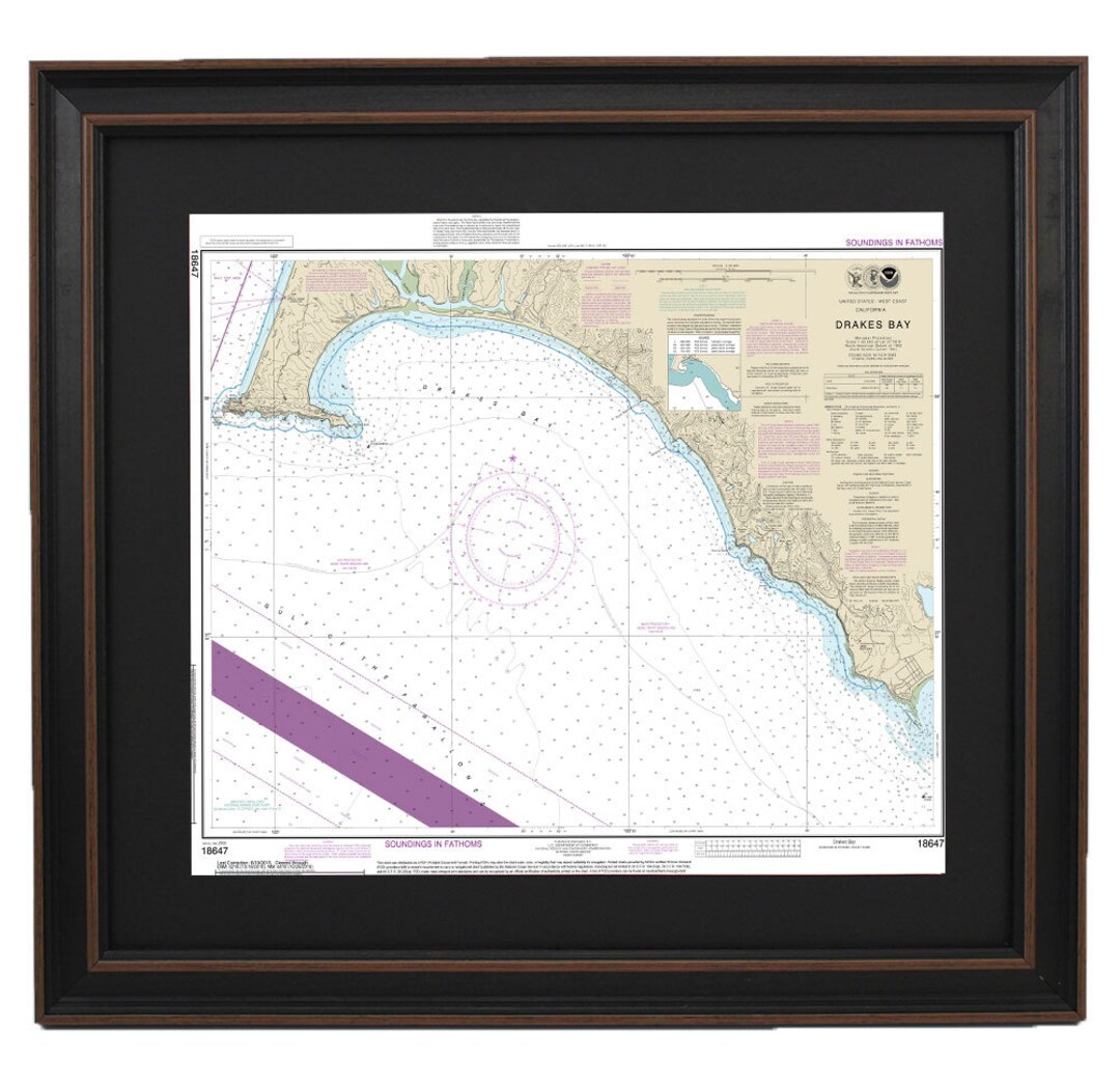 Framed Nautical Chart 18647 - Drakes Bay. NOAA 18647. Handmade in the USA. - Etsy