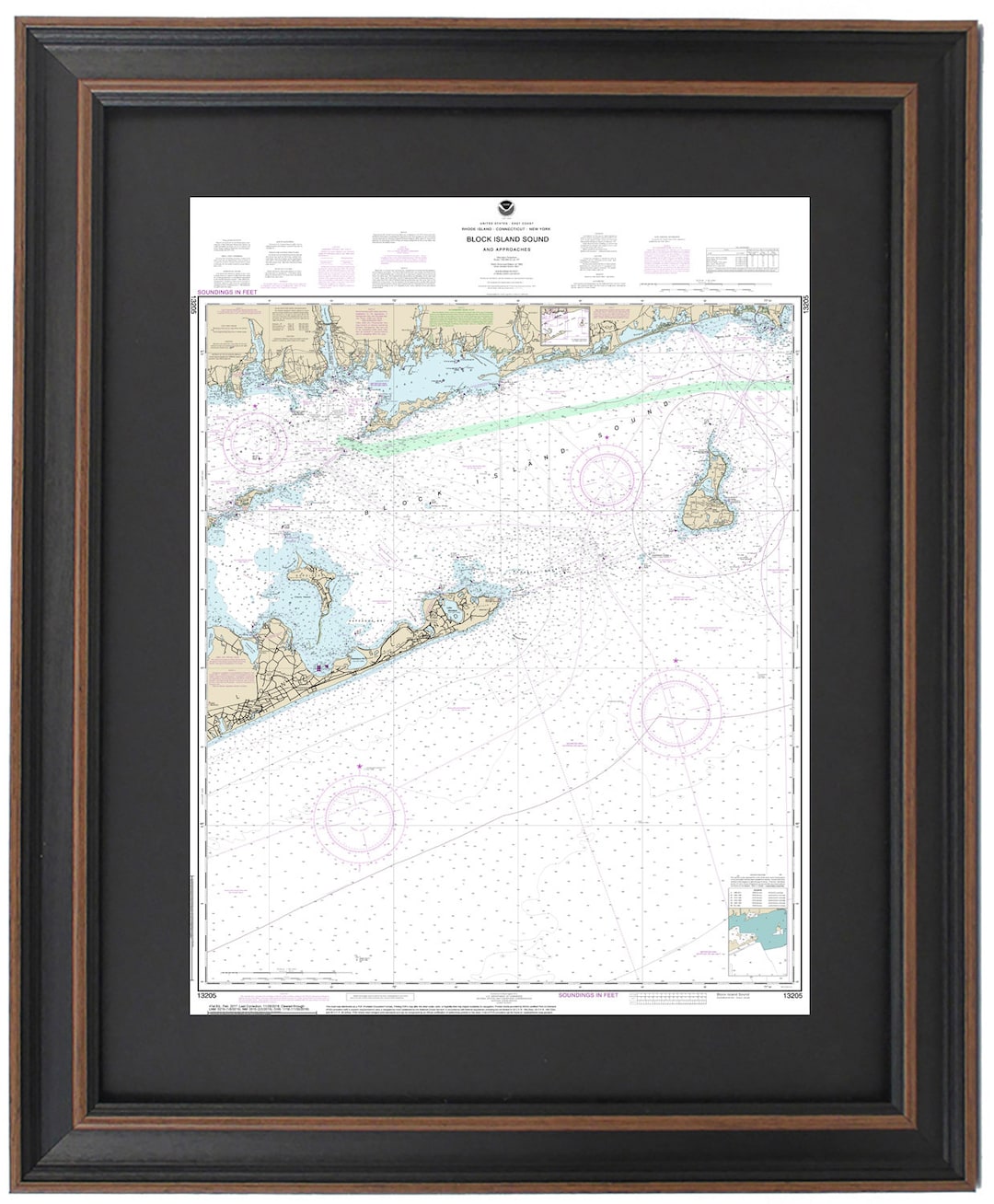 Framed Nautical Map 13205 : Block Island Sound - Etsy