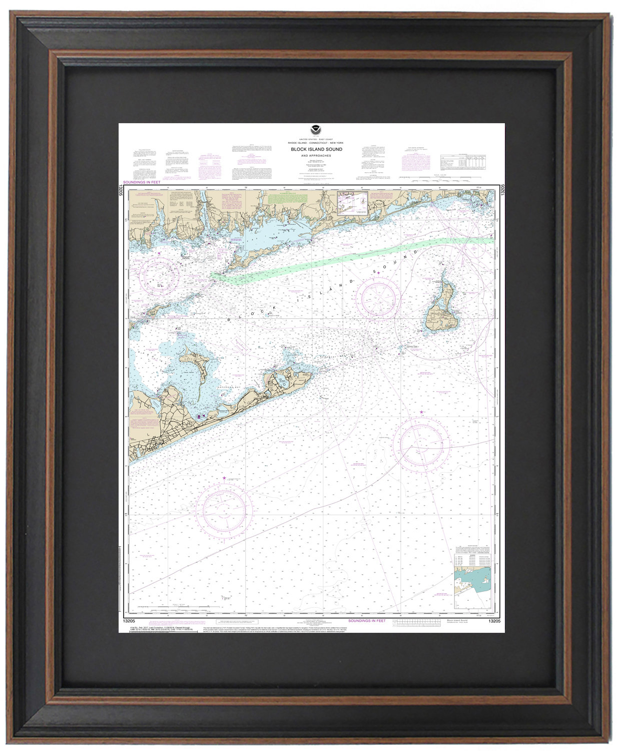 Framed Nautical Map 13205 : Block Island Sound - Etsy