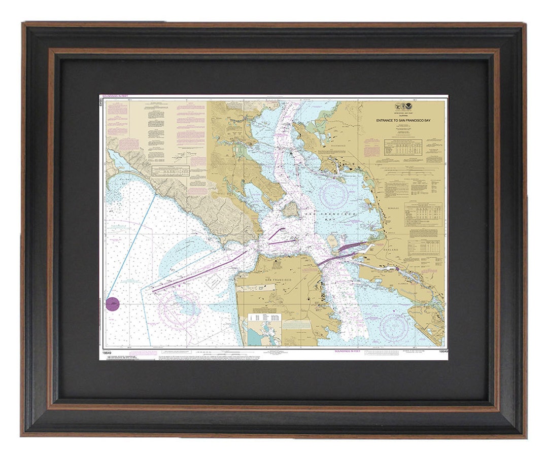 Framed Nautical Chart 18649 - Entrance to San Francisco Bay. NOAA 18649 ...