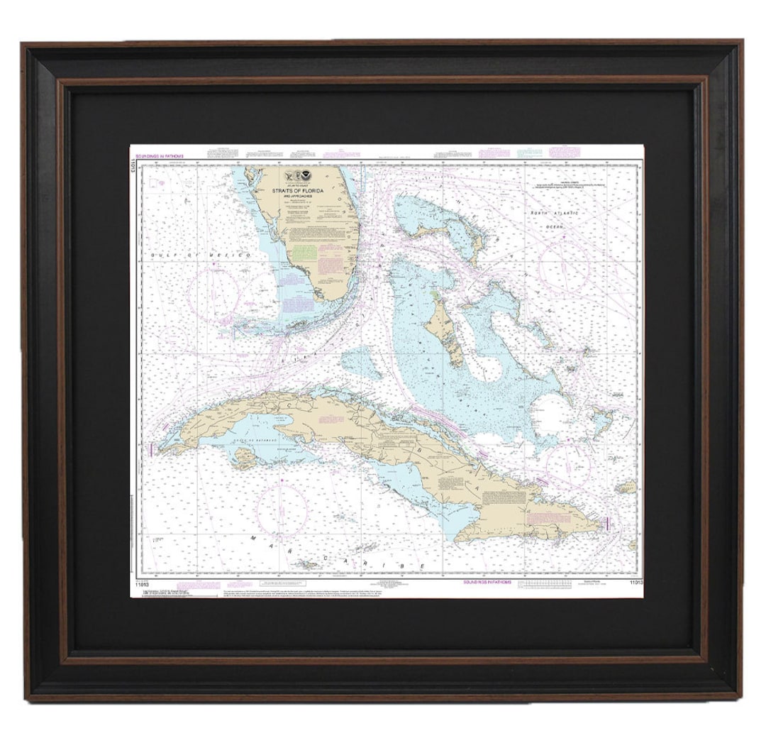 Framed Nautical Chart 11013 - Straits of Florida and Approaches. NOAA ...