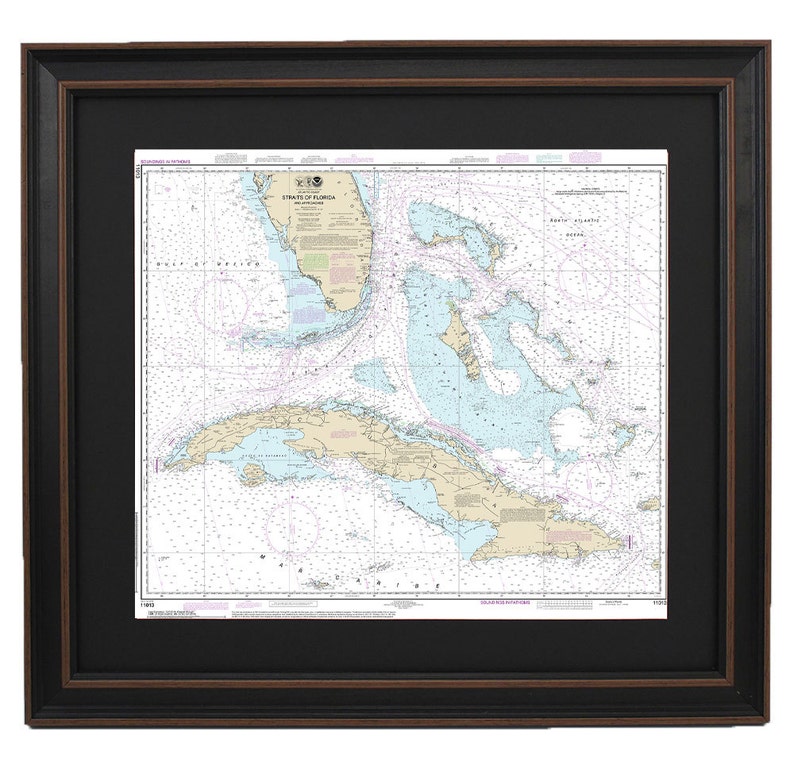 Framed Nautical Chart Straits of Florida and Approaches NOAA 11013 ...