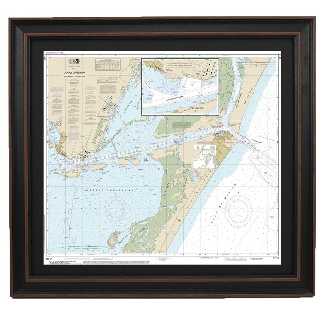 Framed Nautical Chart 11312- Corpus Christi Bay. Port Aransas to Post ...