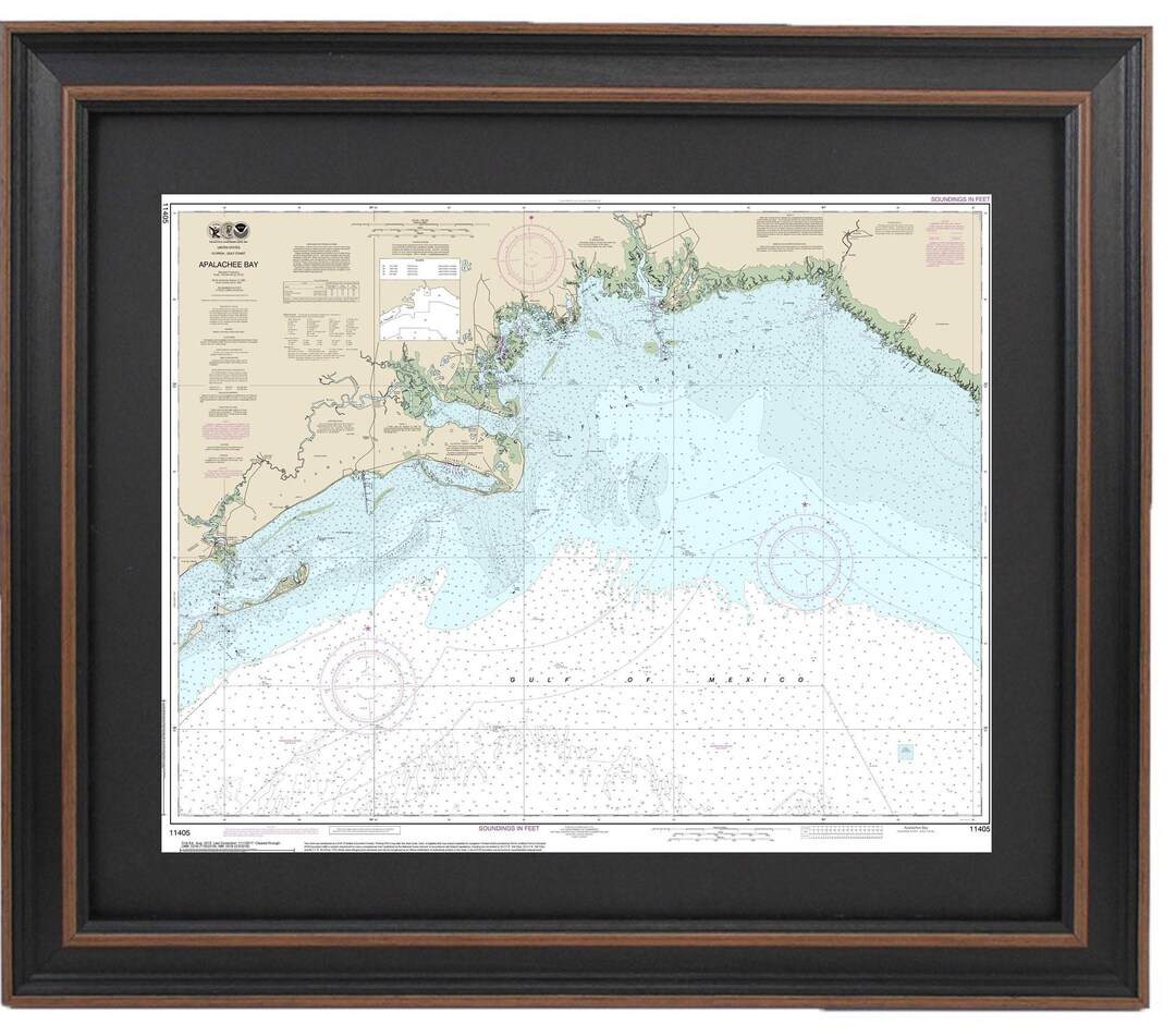 Framed Nautical Chart 11405 - Apalachee Bay. NOAA 11405. Handmade in the USA. - Etsy