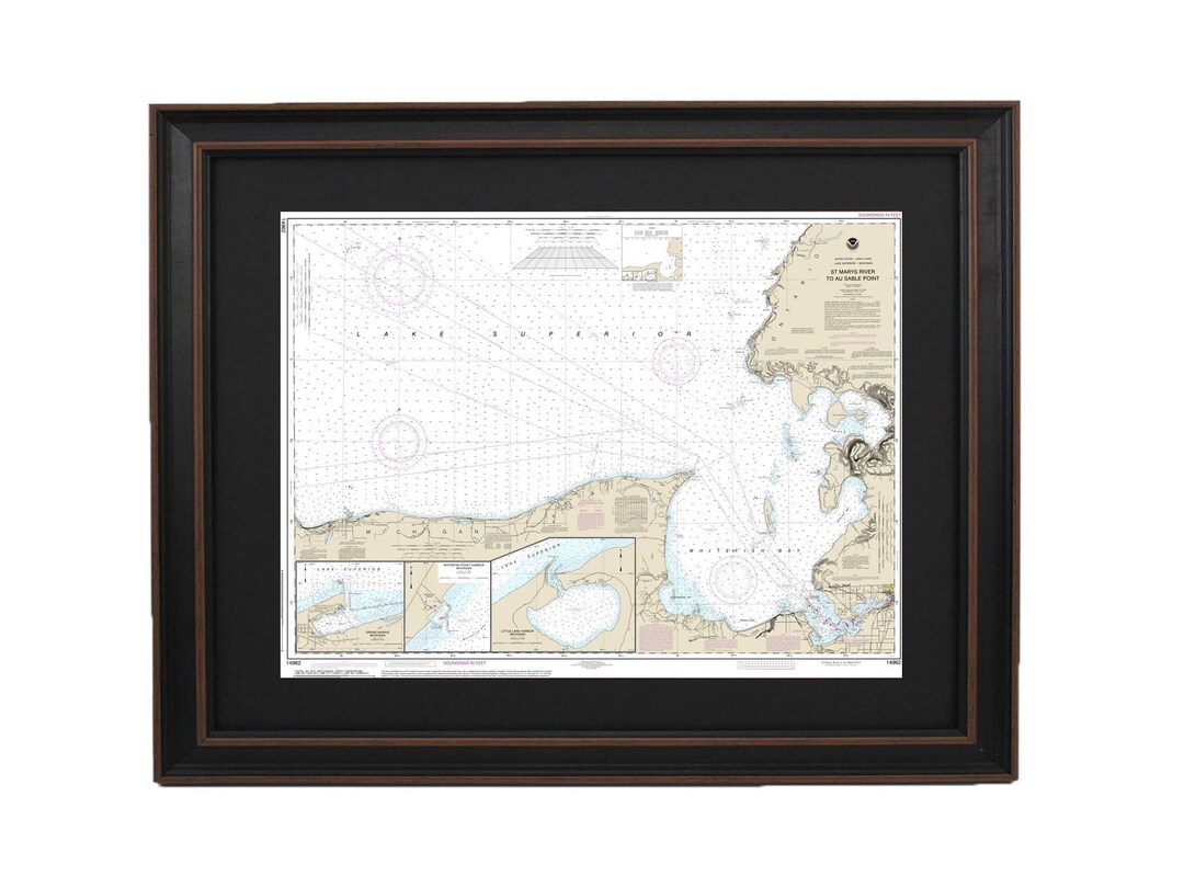 Framed Nautical Chart 14962 - St. Marys River to Au Sable Point, Lake ...