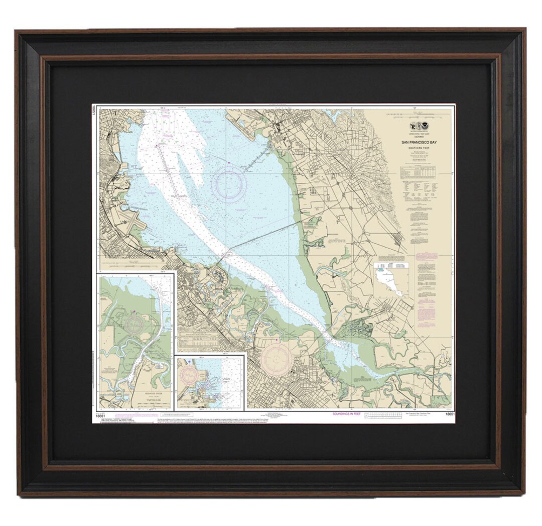 Framed Nautical Chart 18651. - San Francisco Bay - Southern Part ...