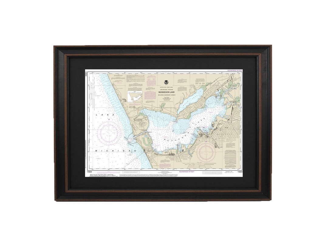 Framed Nautical Chart - Muskegon Lake and Harbor, Lake Michigan NOAA ...