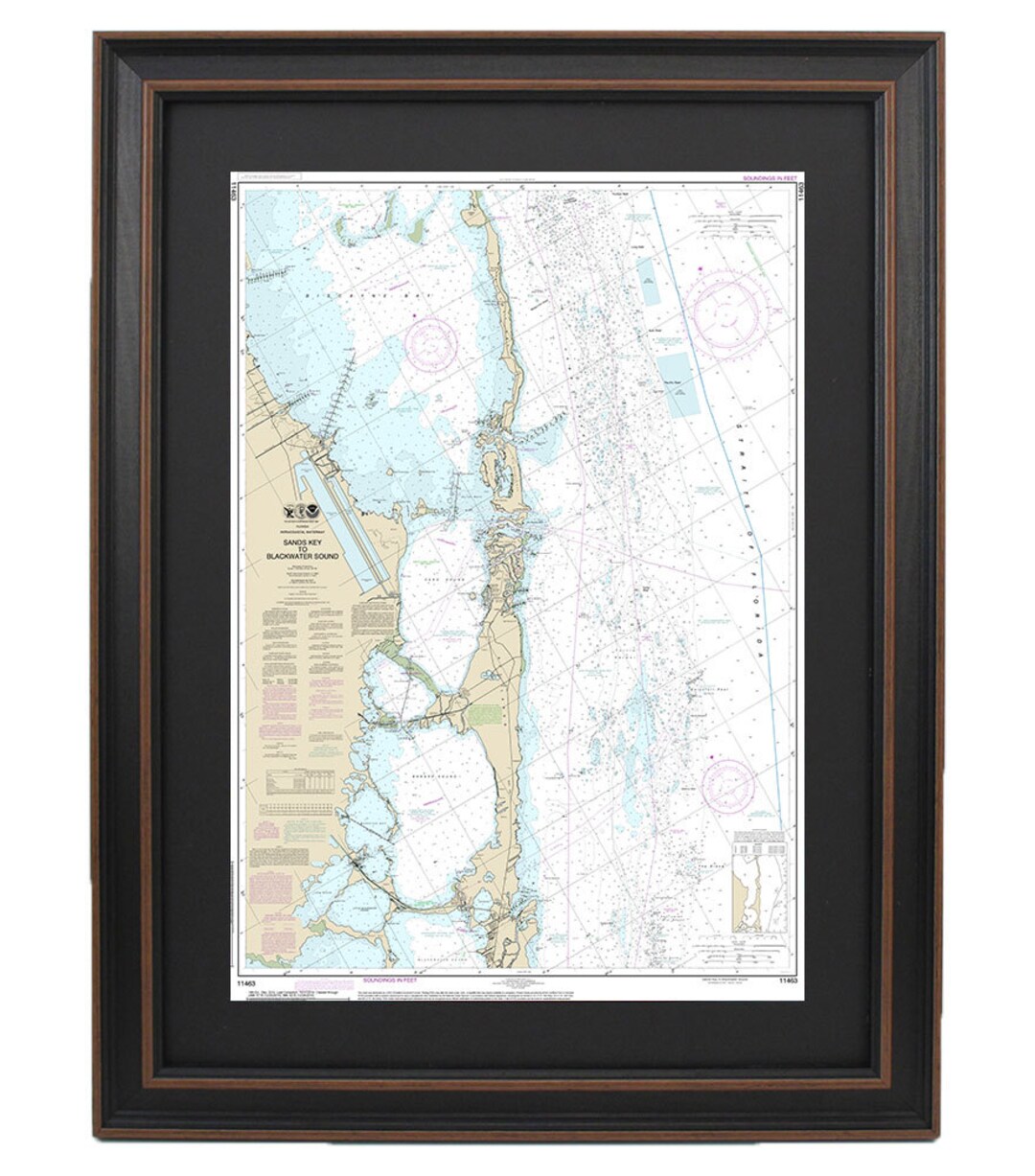 Framed Nautical Chart Sands Key to Blackwater Sound NOAA 11463 Nautical ...