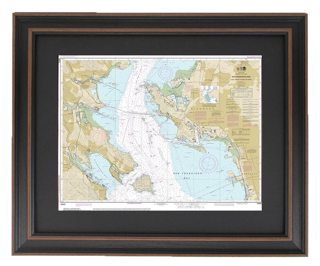 Framed Nautical Chart 18653 - San Francisco Bay-angel Island to Point ...
