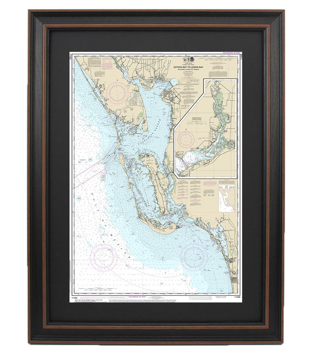 Framed Nautical Chart 11426 - Estero Bay to Lemon Bay. Sanibel Island ...