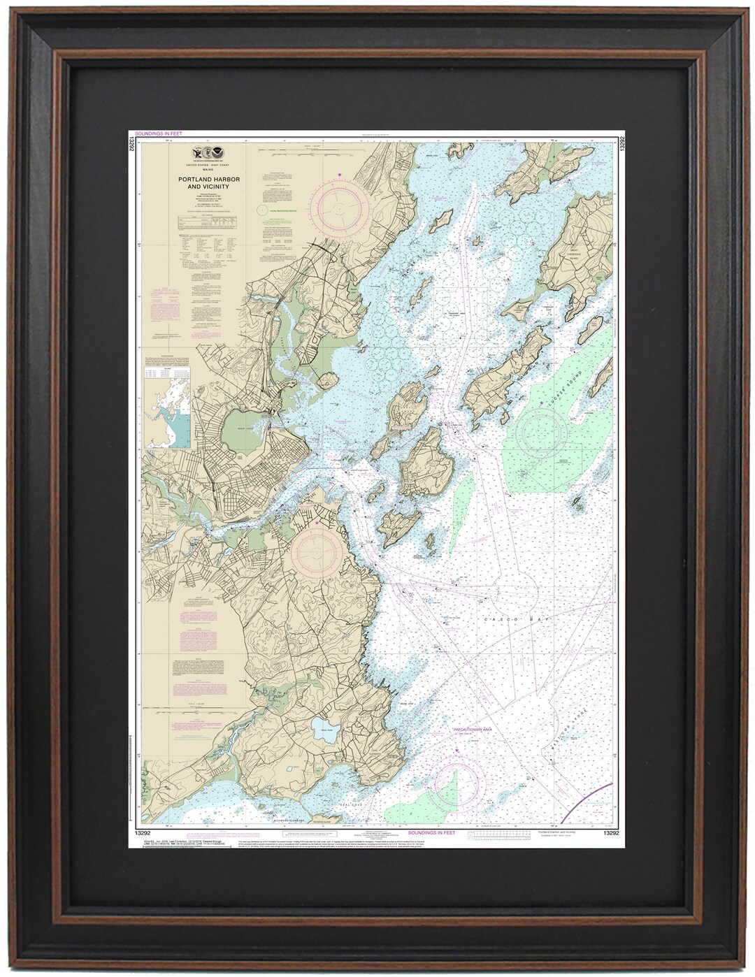 Framed Nautical Chart 13292 - Portland Harbor. NOAA 13292. Handmade in ...