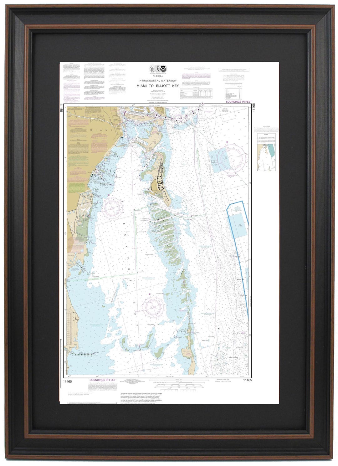 Framed Nautical Chart 11465 - Intracoastal Waterway. Miami to Elliott ...