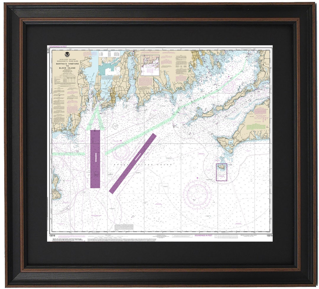 Framed Nautical Chart 13218 - Marthas Vineyard to Block Island. NOAA ...