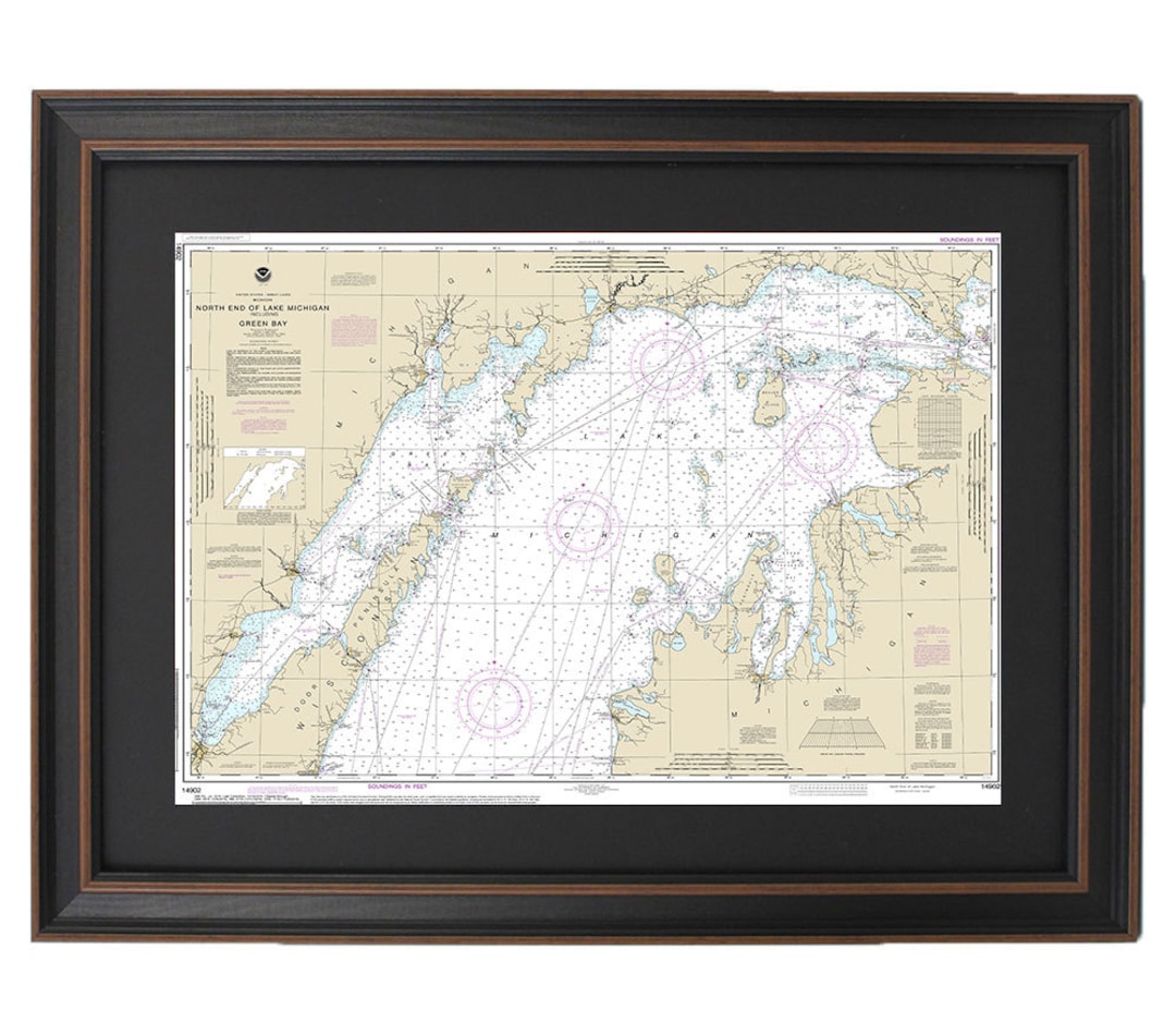 Framed Nautical Chart 14902 - North End of Lake Michigan, Including ...