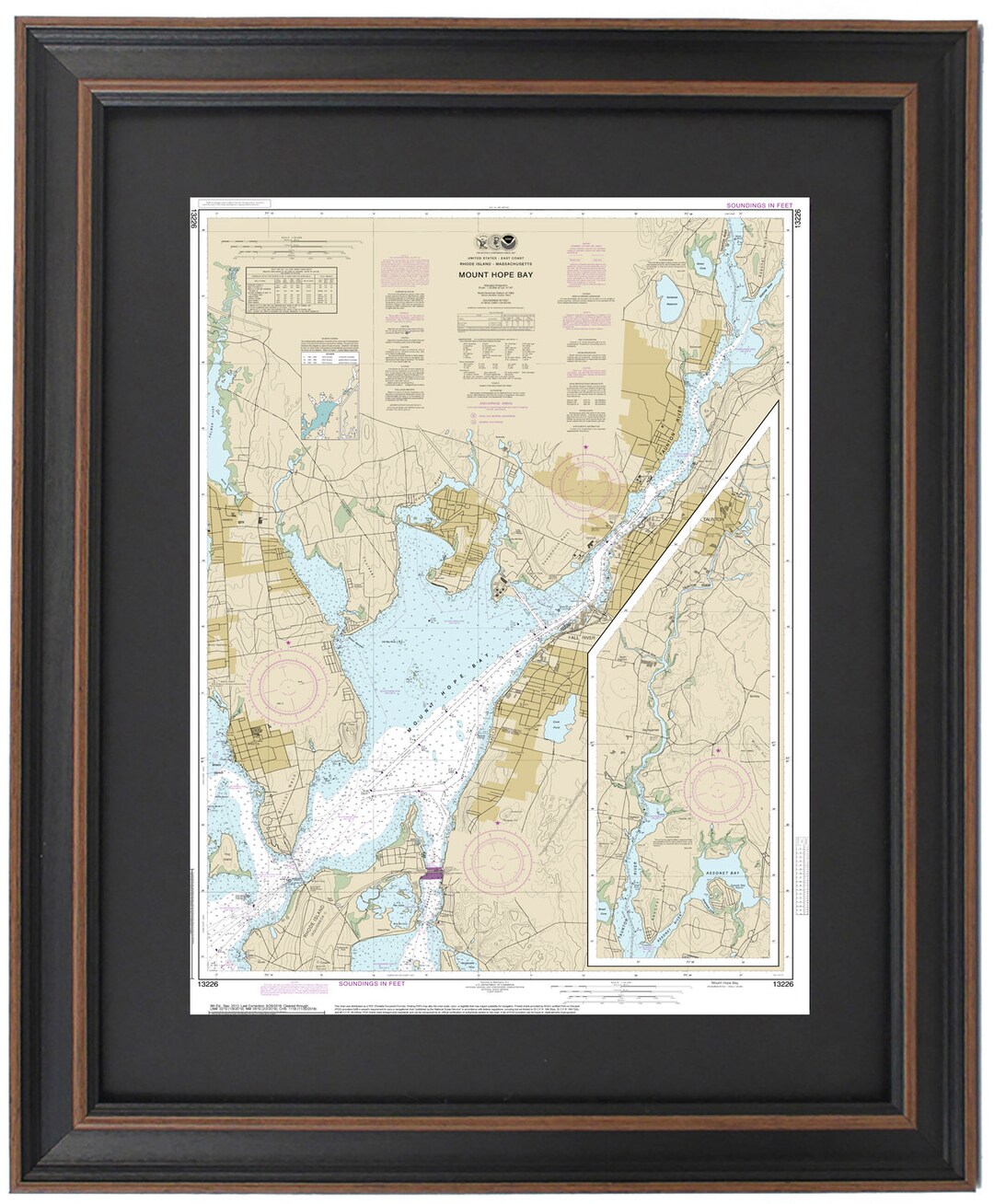 Framed Nautical Map 13226 : Mount Hope Bay - Etsy
