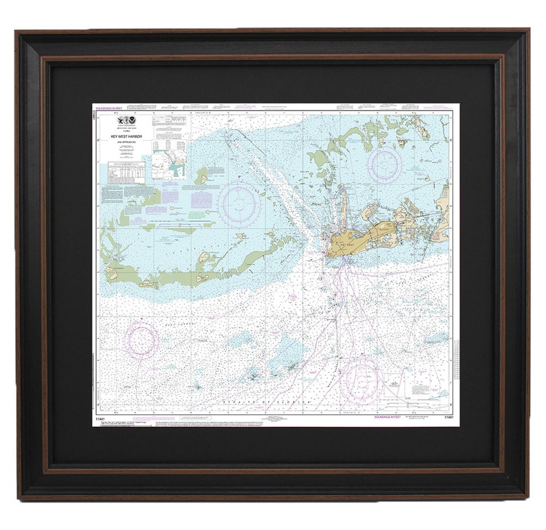 Framed Nautical Chart Key West Harbor and Approaches NOAA 11441 ...