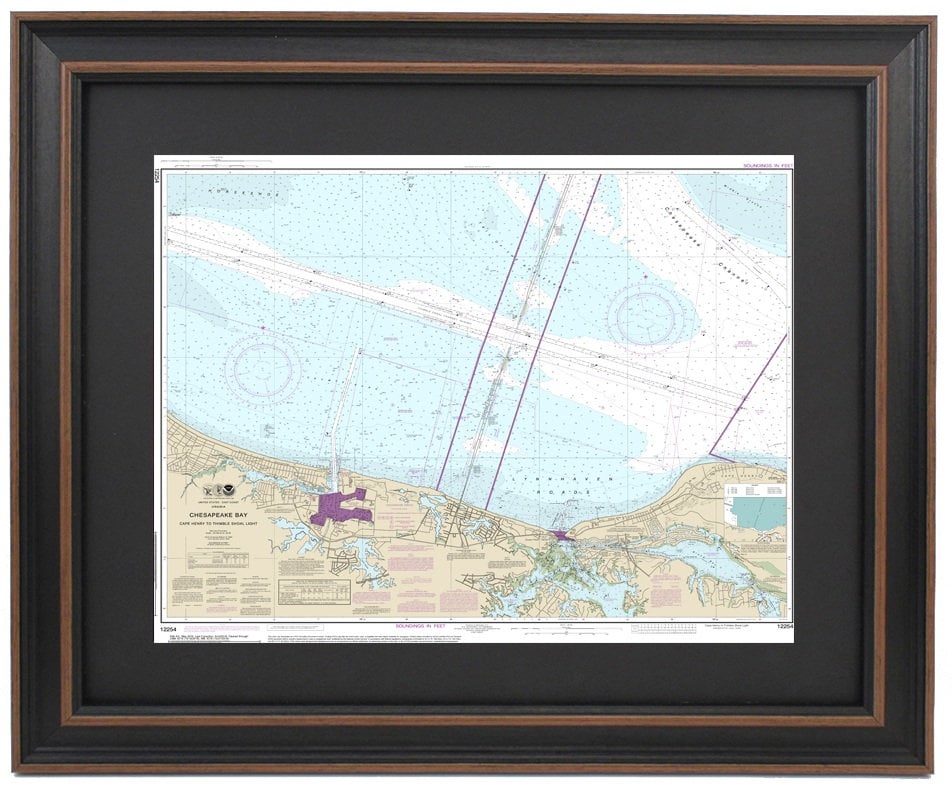 Framed Nautical Map 12254 : Cape Henry to Thimble Shoals - Etsy