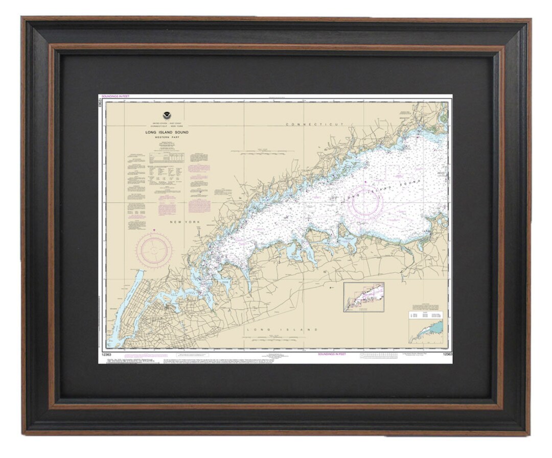 Framed Nautical Chart 12363 - Long Island Sound, West. NOAA 12363 ...