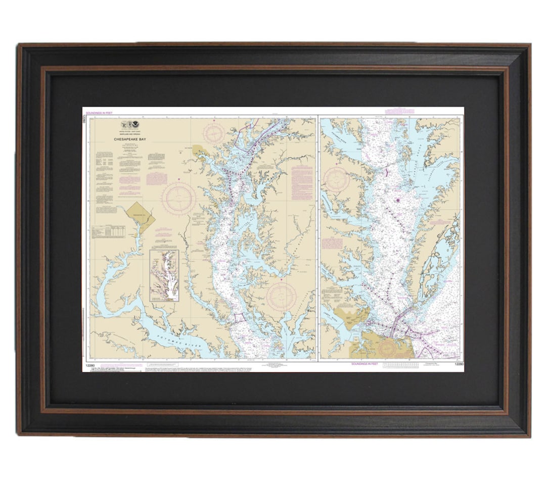 Framed Nautical Chart Chesapeake Bay NOAA 12280 Nautical Gifts & Beach ...