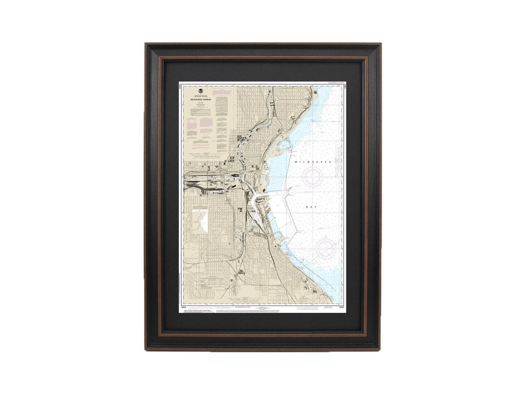 Framed Nautical Chart - Milwaukee Harbor, Lake Michigan, Wisconsin NOAA ...