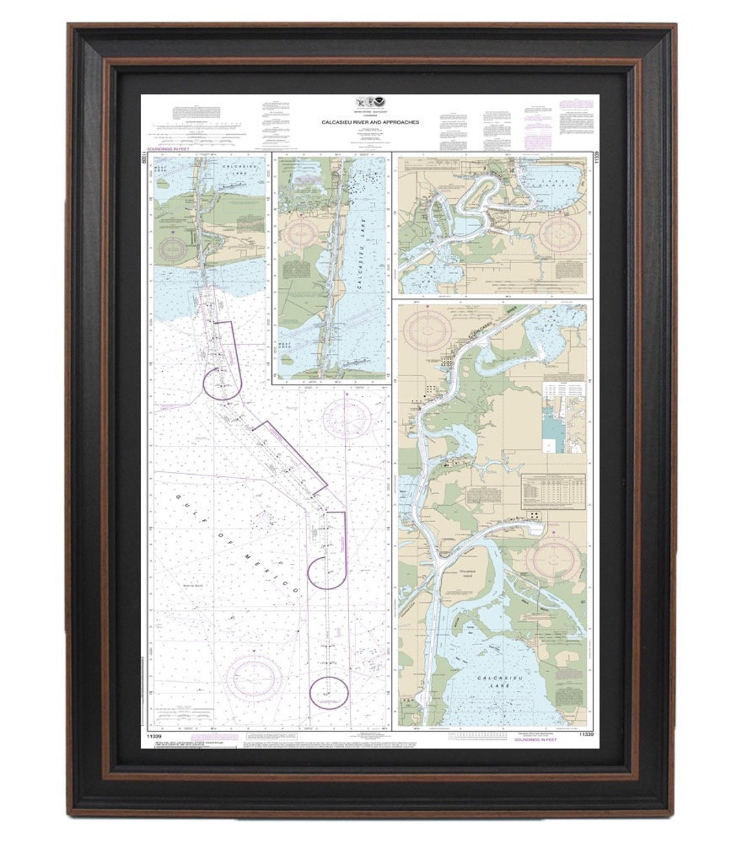 Framed Nautical Map 11339 - Calcasieu River and Approaches; Nautical ...
