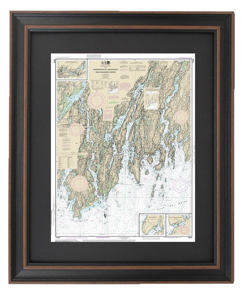 Framed Nautical Chart Damariscotta Sheepscot and Kennebec - Etsy