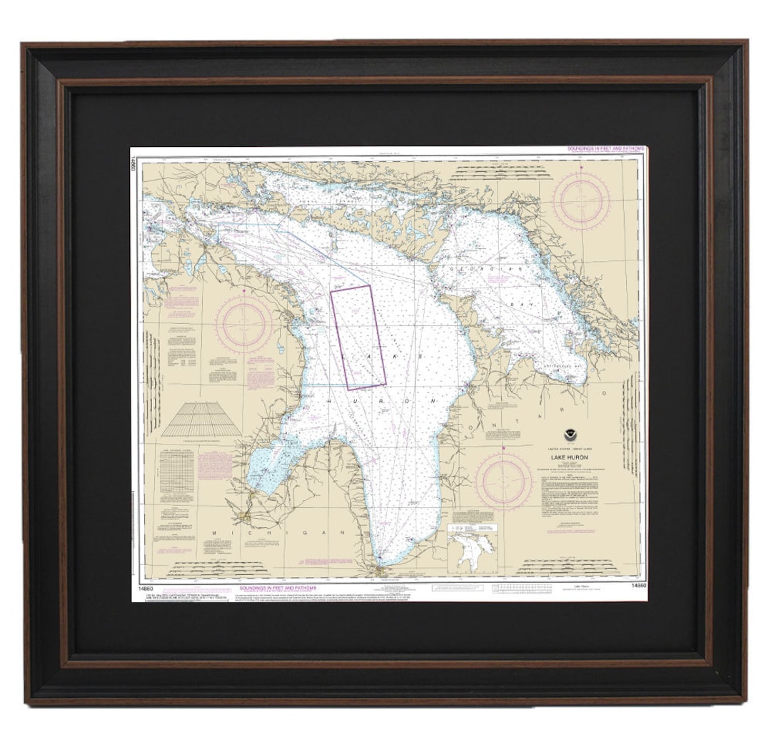 Framed Nautical Chart - Lake Huron; NOAA 14860; Nautical Gifts & Beach ...