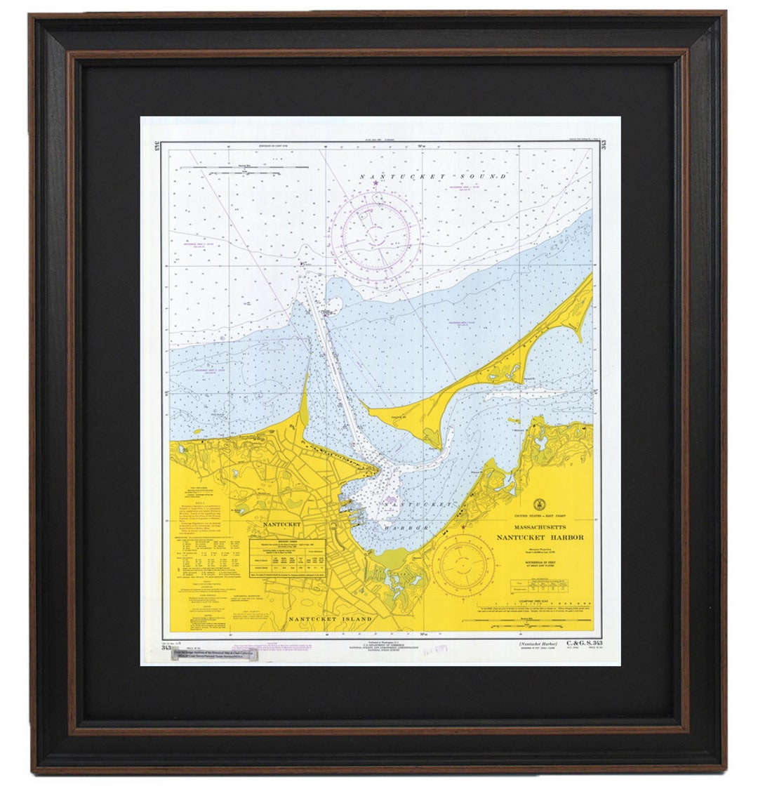 Vintage Framed Nautical Charts - Nantucket Harbor. 1971 Historical ...