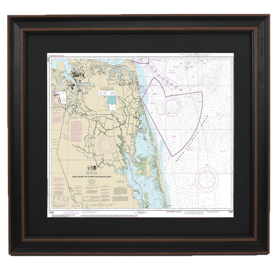 Framed Nautical Chart Cape Henry to Currituck Beach Light NOAA 12207 ...