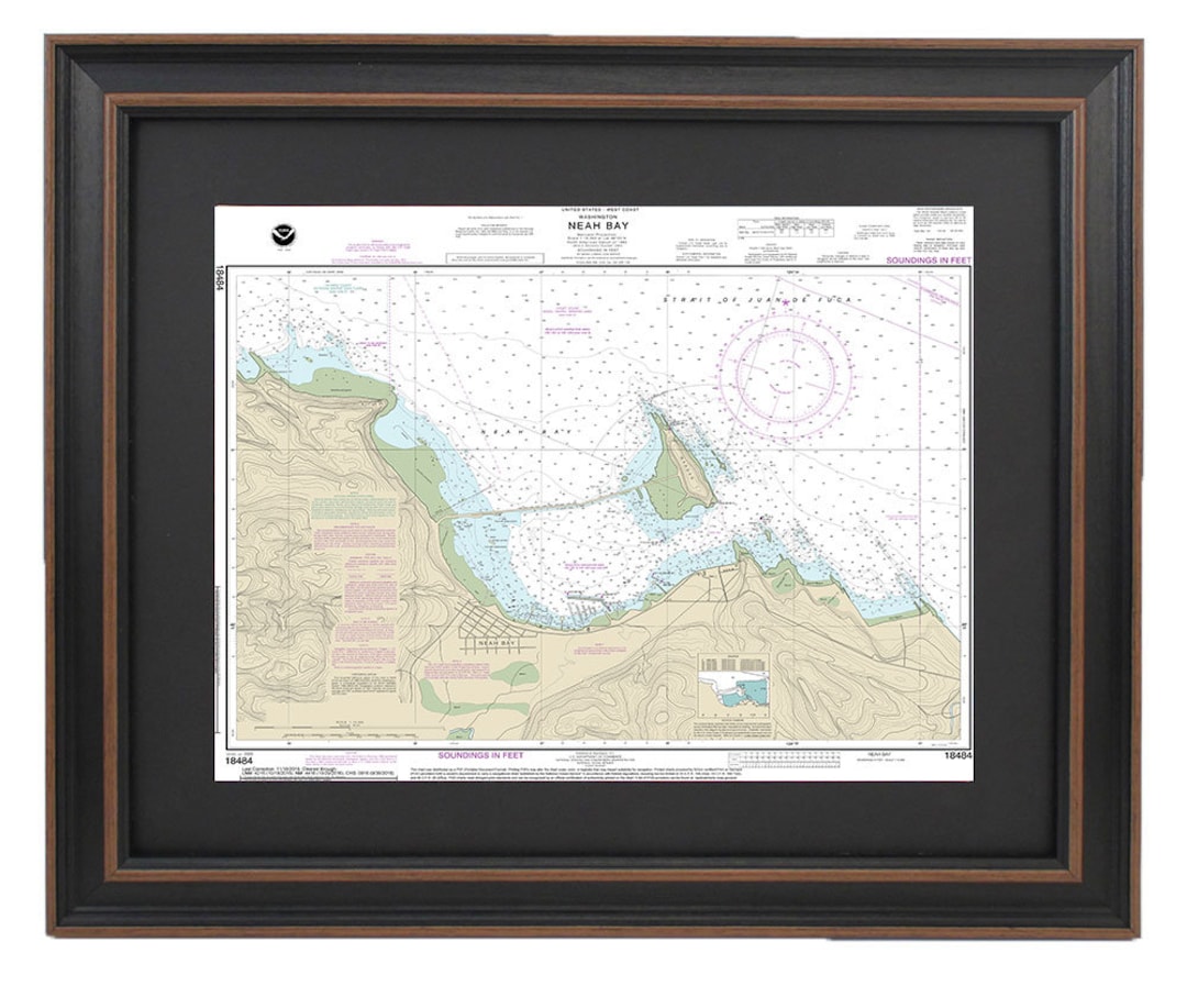 Framed Nautical Chart 18484 - Neah Bay. NOAA 18484. Handmade in the USA ...