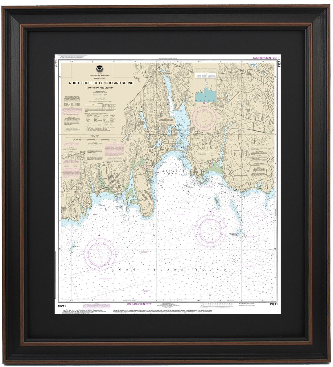 Framed Nautical Chart 13211 - North Shore Long Island Sound. Niantic ...