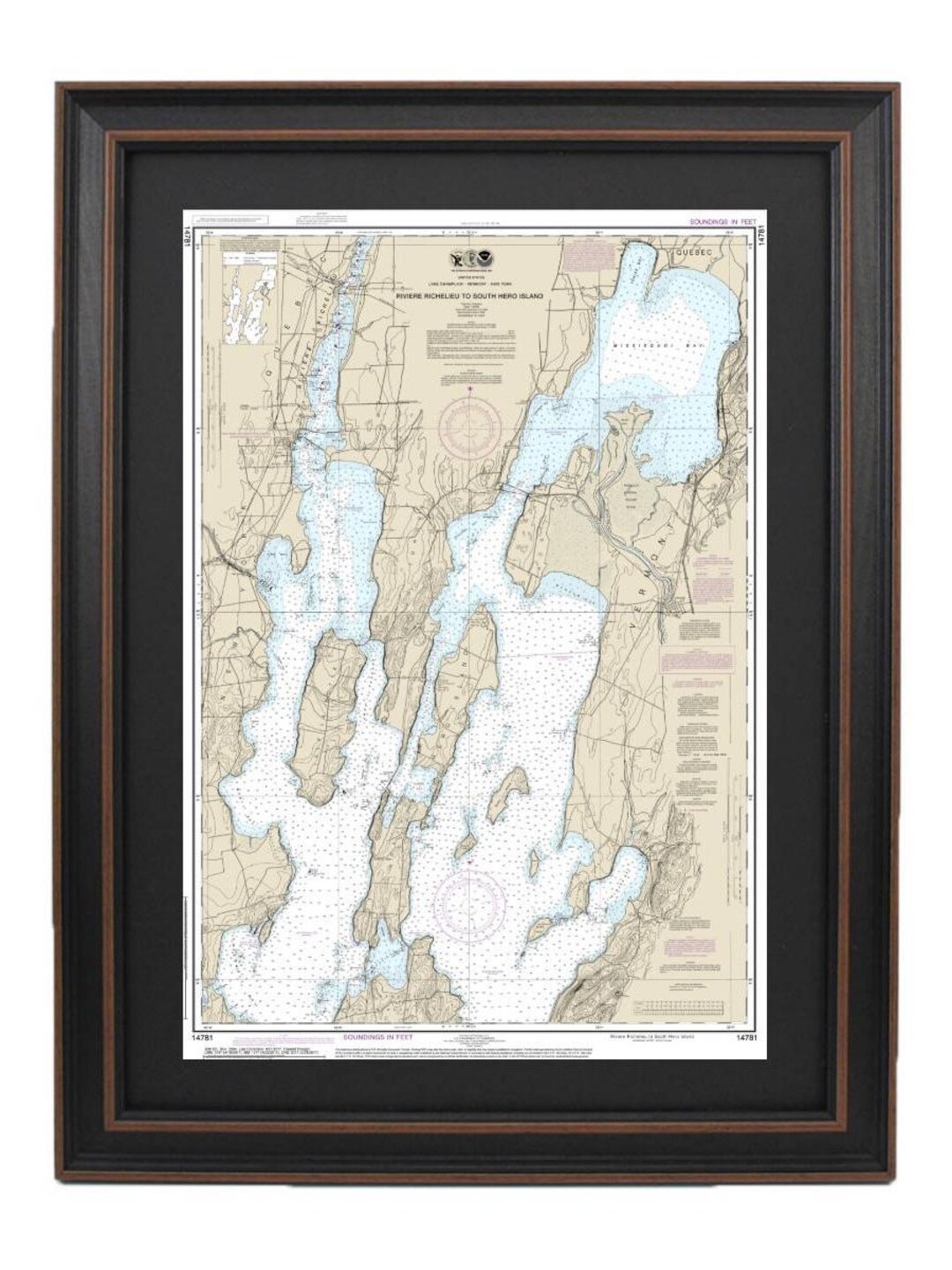 Framed Nautical Chart 14781. Lake Champlain, Riviere Richelieu to South ...