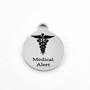 2 Sided Engraved Medical Alert Charm, Laser Engraved Charm, Stainless ...