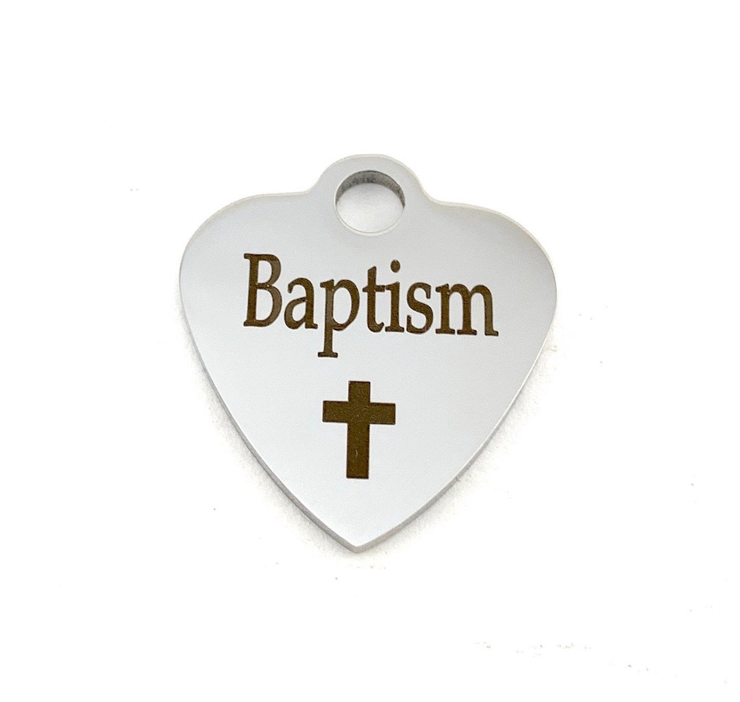 Baptism Charm, Custom Engraved Charm, Heart Charm, Laser Engraved Charm ...
