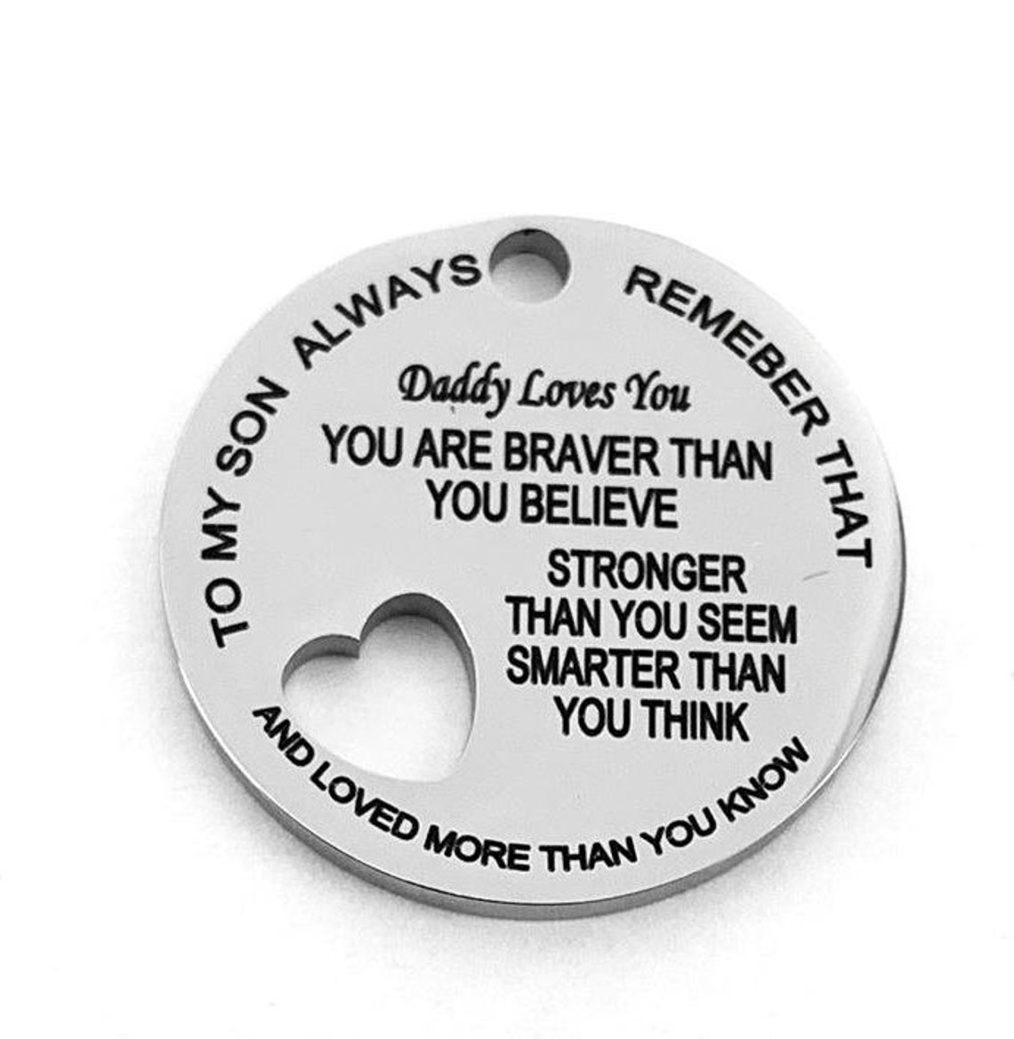 To My Son Charm, Laser Engraved Charm, Round Heart Cut Out Charm ...